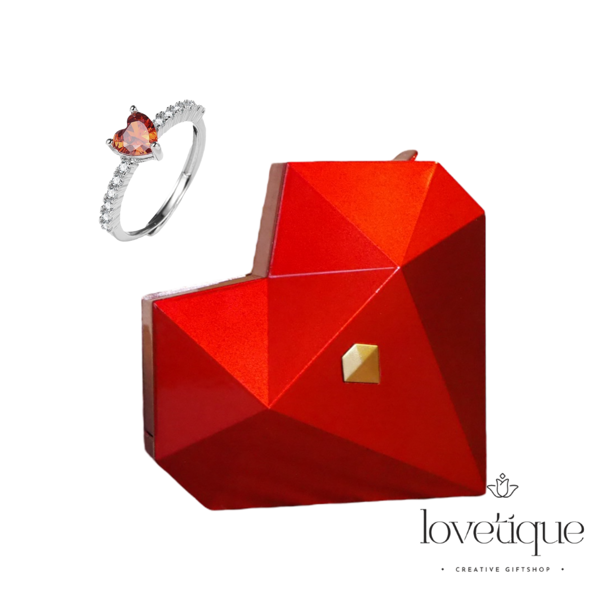Red Heart Ring Box w/ Red Heart Promise Open Adjustable Ring – Lovetique
